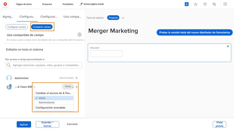 Compartir campos personalizados | Adobe Workfront