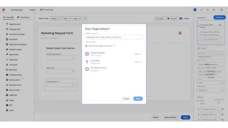 Compartir campos personalizados | Adobe Workfront