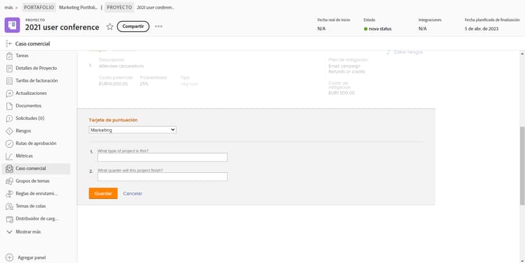 Información sobre el Caso empresarial | Adobe Workfront