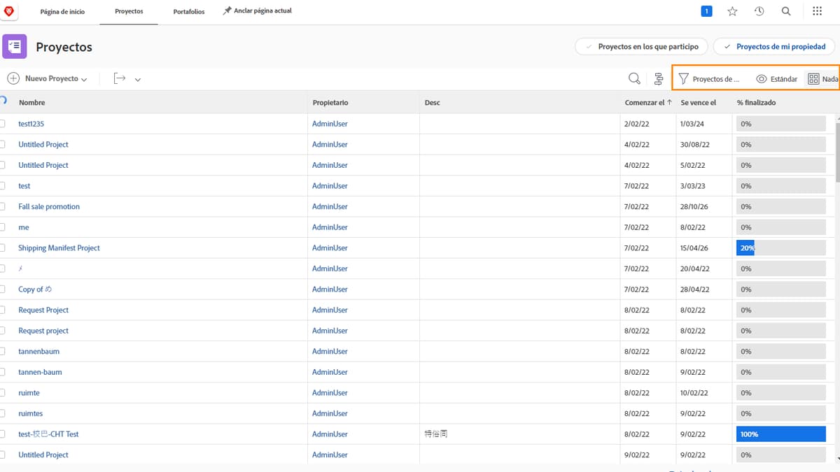 Ver información del proyecto | Adobe Workfront