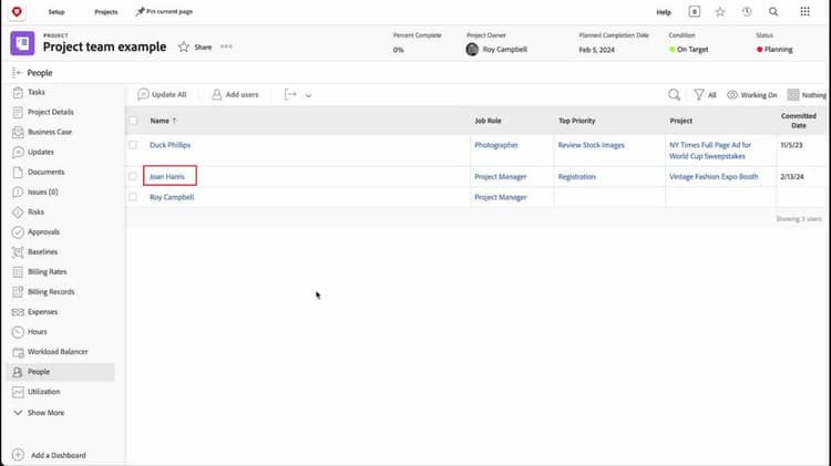 Información sobre el equipo del proyecto | Adobe Workfront