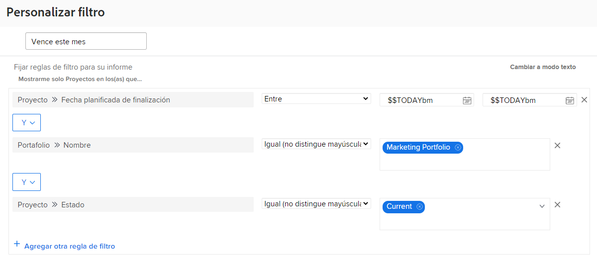 Crear instrucciones OR en filtros | Adobe Workfront
