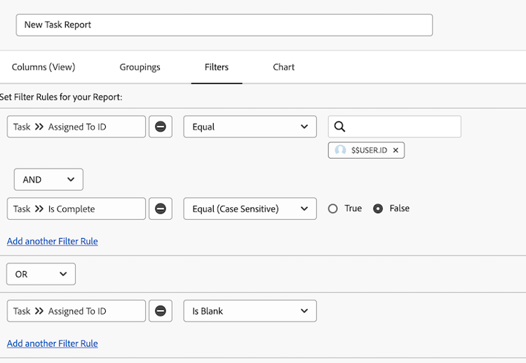 Crear instrucciones OR en filtros | Adobe Workfront