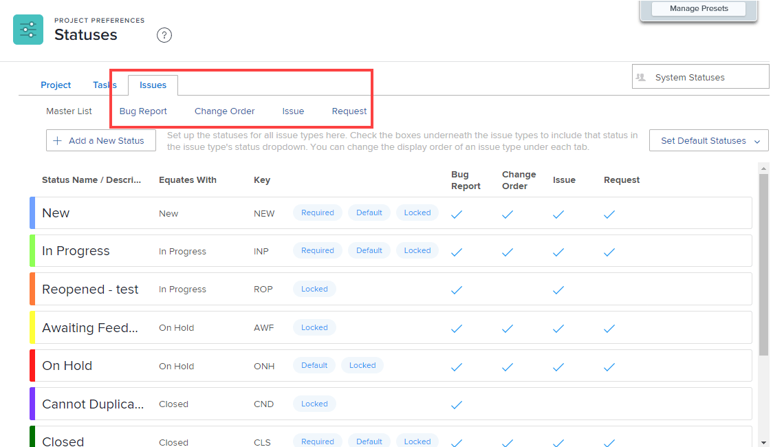 Personalización de tipos de problemas predeterminados | Adobe Workfront