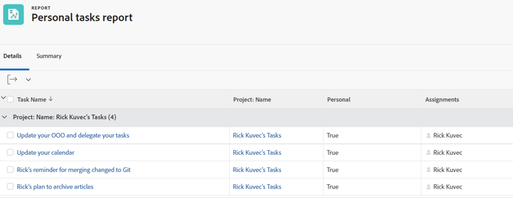 Filtro: Tareas personales | Adobe Workfront