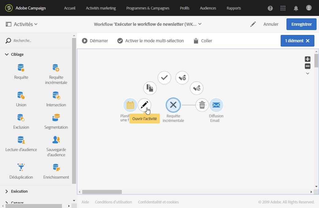 Interface des workflows | Adobe Campaign