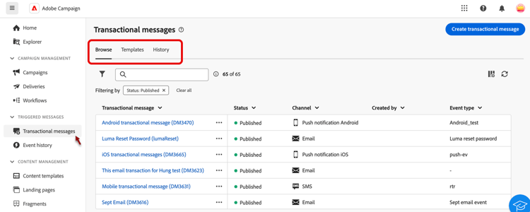 Messages transactionnels | Adobe Campaign