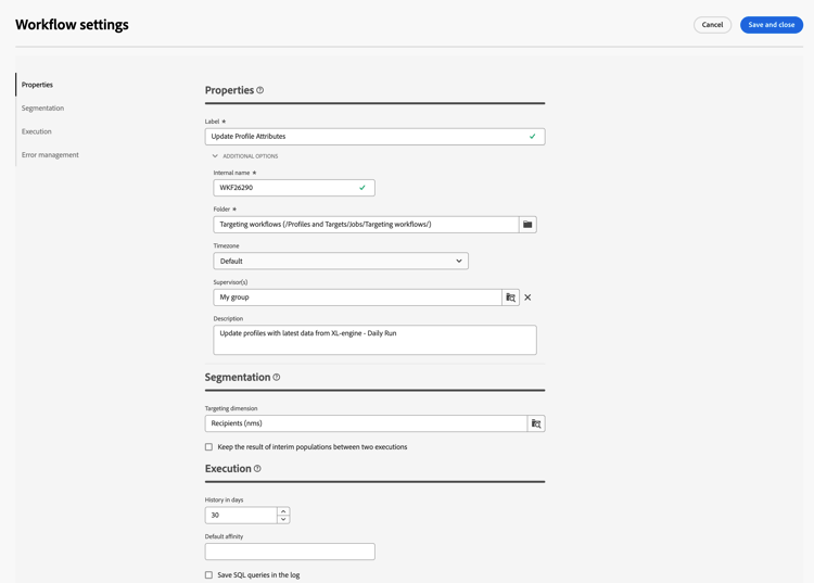 Configurer les paramètres de workflow | Adobe Campaign