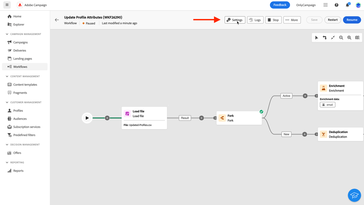 Configurer les paramètres de workflow | Adobe Campaign