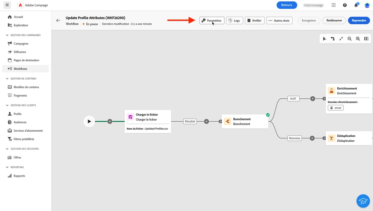 Configurer les paramètres de workflow | Adobe Campaign