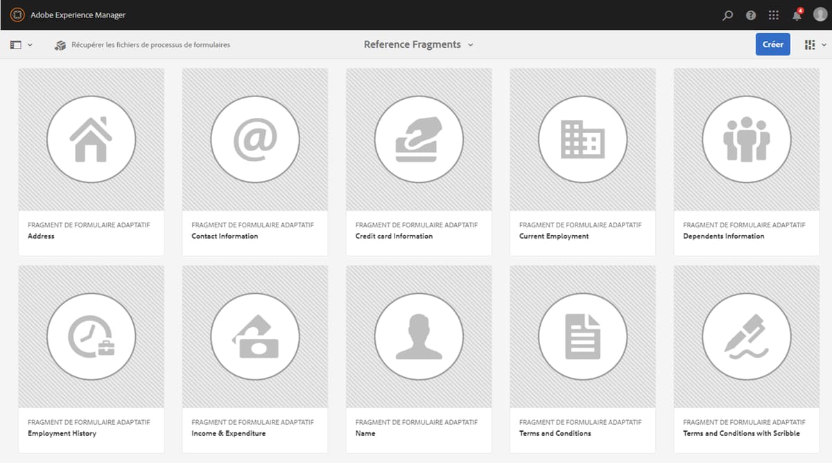 Fragments de formulaires adaptatifs de référence | Adobe Experience Manager