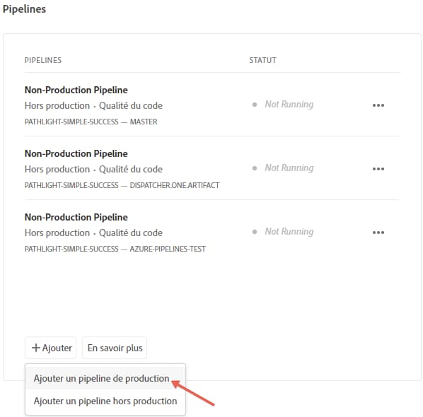 Configurer des pipelines de production | Adobe Experience Manager
