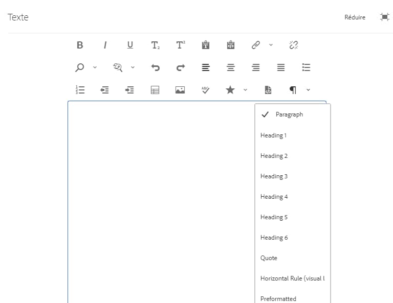 Configurez l’éditeur de texte enrichi pour créer du contenu dans Adobe ...