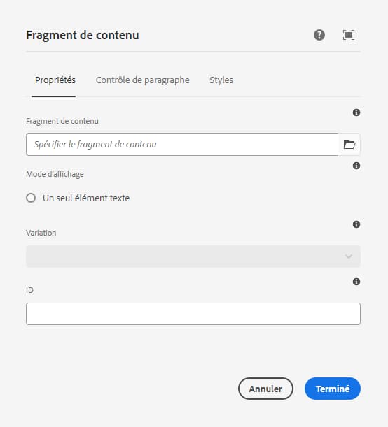 Composant de fragment de contenu d’e-mail | Adobe Experience Manager
