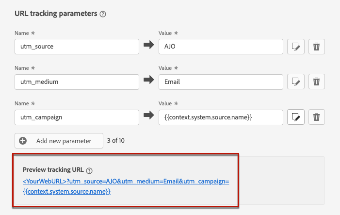 Configure URL tracking | Adobe Journey Optimizer