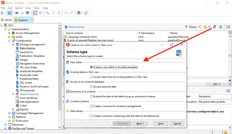 Creare un nuovo schema in Campaign | Adobe Campaign