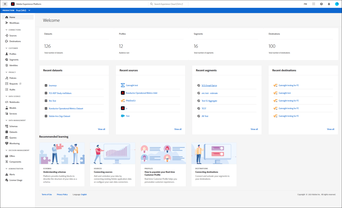 Panoramica dell’interfaccia utente di Experienci Platform | Adobe Experience Platform