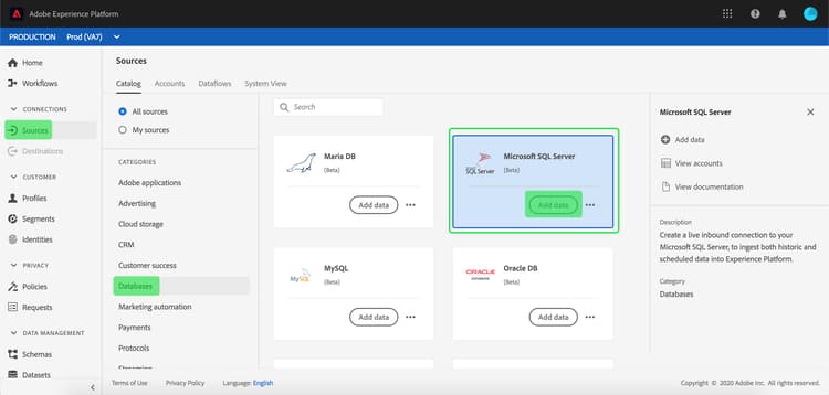 Creare una connessione di origine di Microsoft SQL Server nell ...