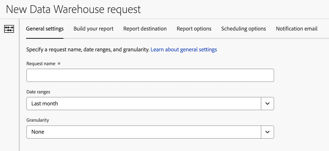 Data Warehouseリクエストの一般設定 | Adobe Analytics