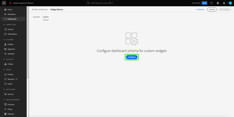 スキーマを編集してカスタムダッシュボードウィジェットを作成する Adobe Experience Platform