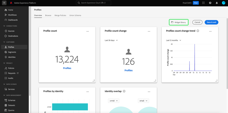 ダッシュボードのウィジェットライブラリの概要 Adobe Experience Platform