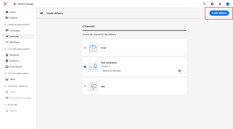 푸시 알림 게재 만들기 | Adobe Campaign