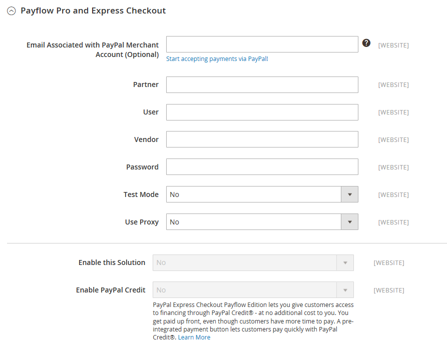 Sales > Payment Methods > PayPal Payflow Pro | Adobe Commerce