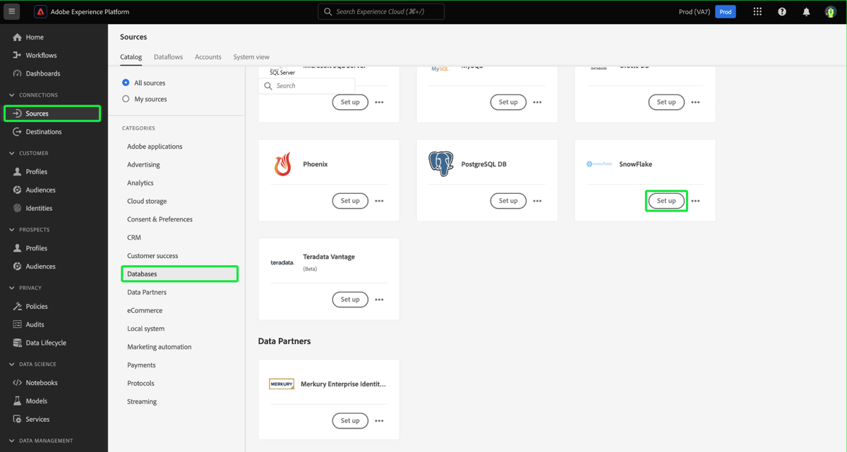 UI에서 Snowflake 소스 연결 만들기 | Adobe Experience Platform