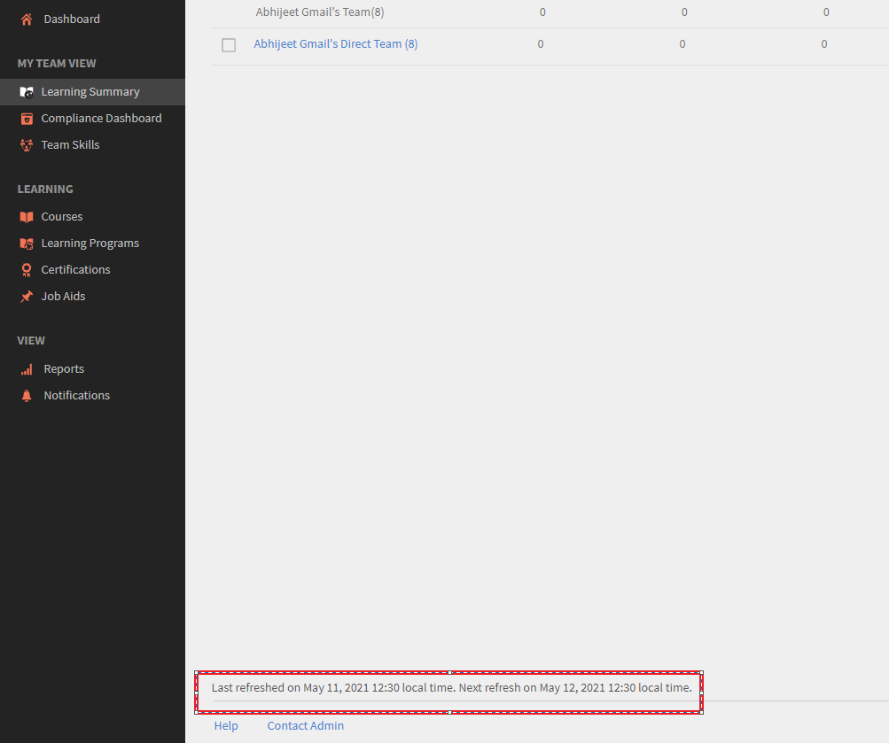학습 요약이 현재 데이터에 표시되지 않음 | Adobe Learning Manager