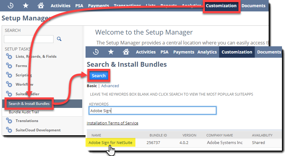 Adobe Sign NetSuite - 설치 및 사용자 정의 안내서(v4.0.4) | Adobe Acrobat Sign