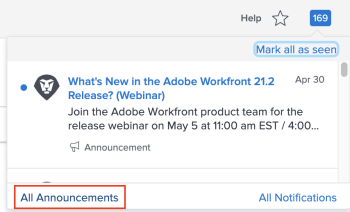 공지 보내기 | Adobe Workfront
