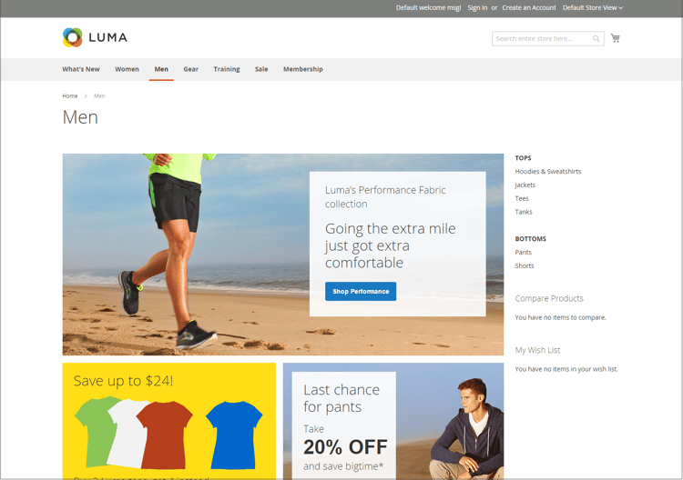 Exemplos de layout da loja | Adobe Commerce