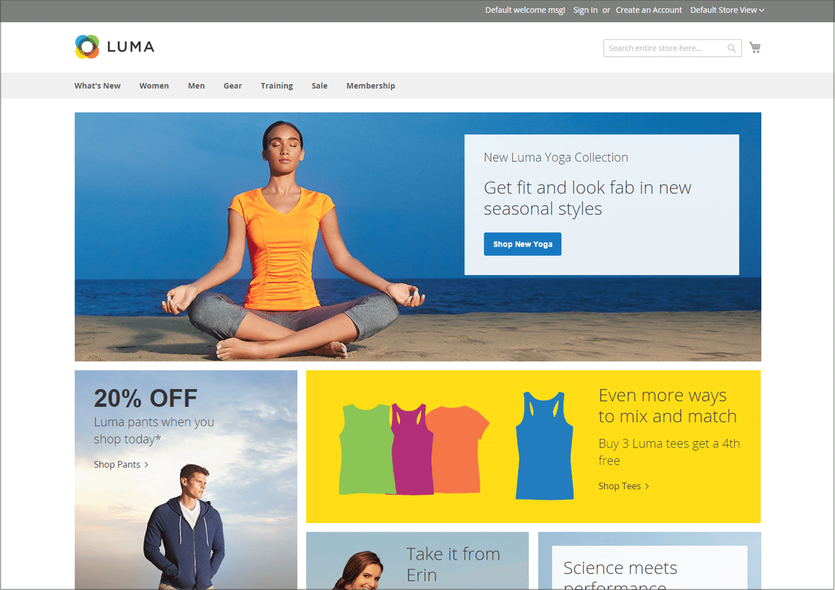 Exemplos de layout da loja | Adobe Commerce