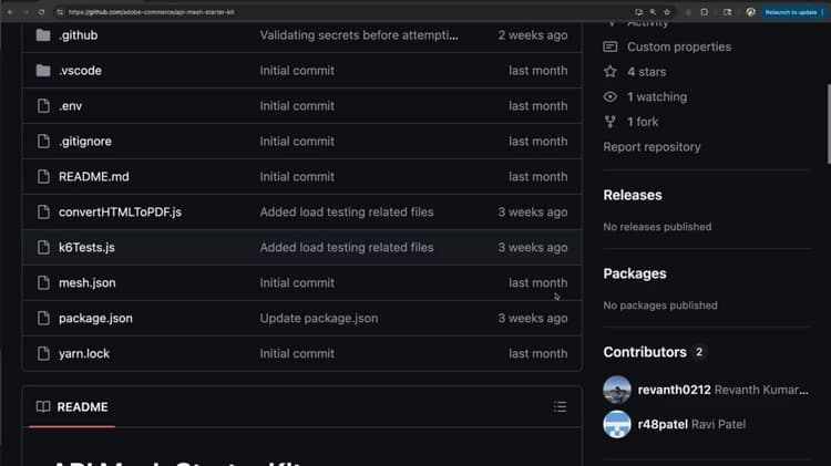 Kit inicial da malha de API usando códigos GitHub | Adobe Commerce