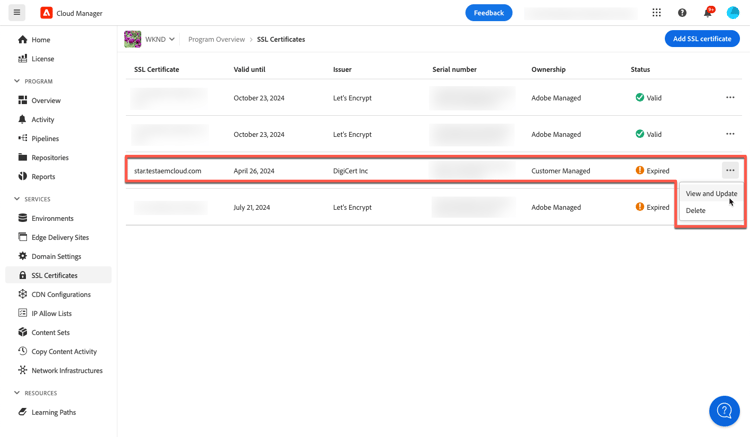 Gerenciar certificados SSL | Adobe Experience Manager