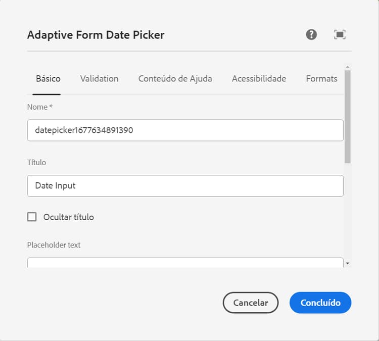 Componente principal de Formulários adaptáveis - Seletor de datas ...