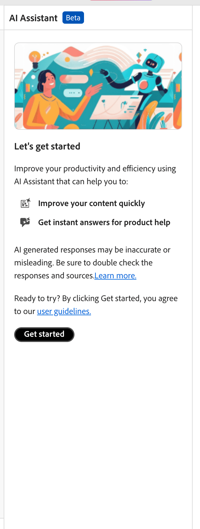 Usar o Assistente de IA para criar documentos com inteligência & | Adobe Experience Manager