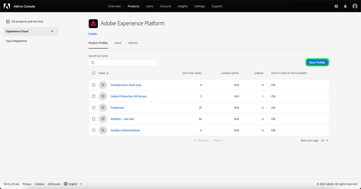 Criar um novo perfil de produto no Adobe Admin Console | Adobe ...