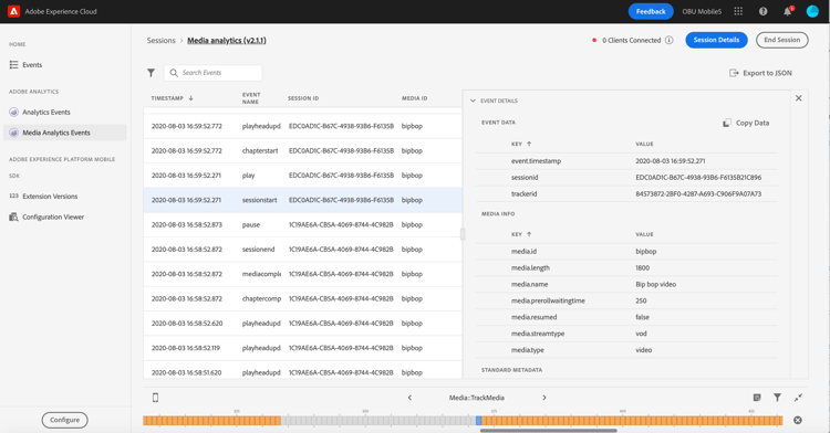 Exibição do Adobe Analytics para mídia de streaming no Assurance ...