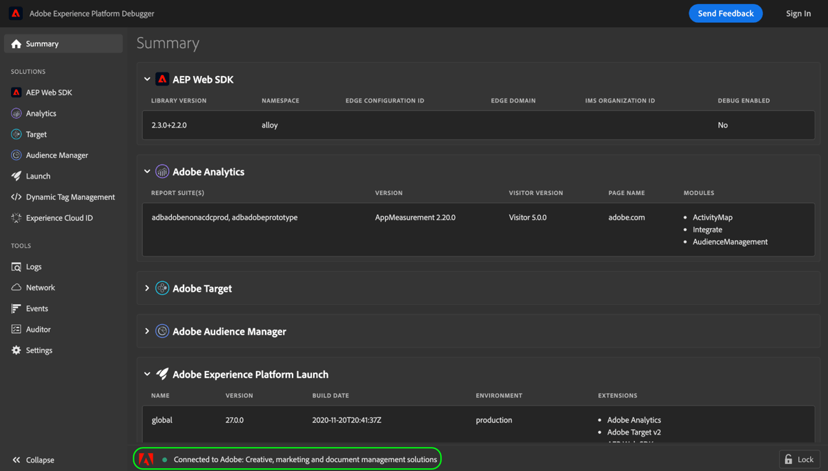 Testar códigos incorporados usando o Adobe Experience Platform Debugger ...