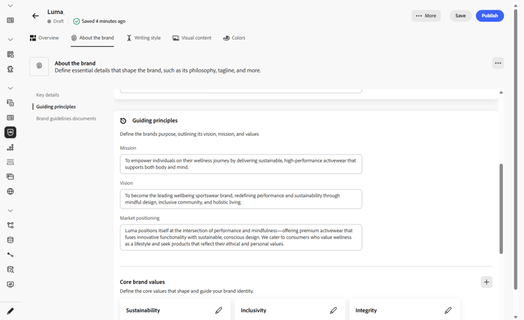 Gerenciar marca | Adobe Journey Optimizer