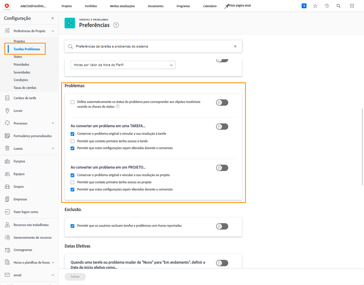 Configurar preferências padrão globais de problema | Adobe Workfront