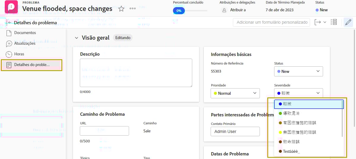 Criar e gerenciar severidades de problemas | Adobe Workfront