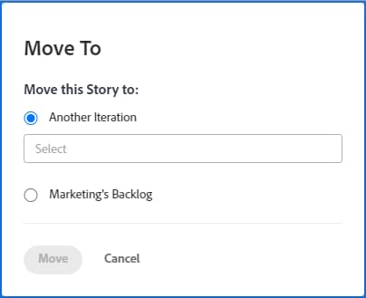 Mover uma história ágil | Adobe Workfront