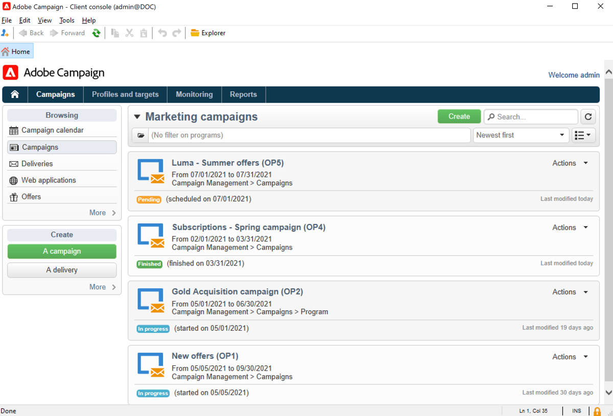 Kom igång med kampanjer | Adobe Campaign