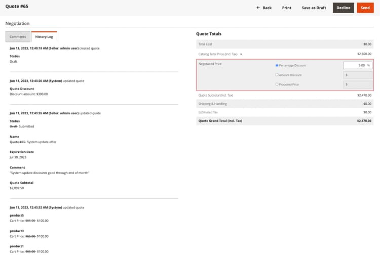 Användningsexempel och arbetsflöden för offertmallar | Adobe Commerce