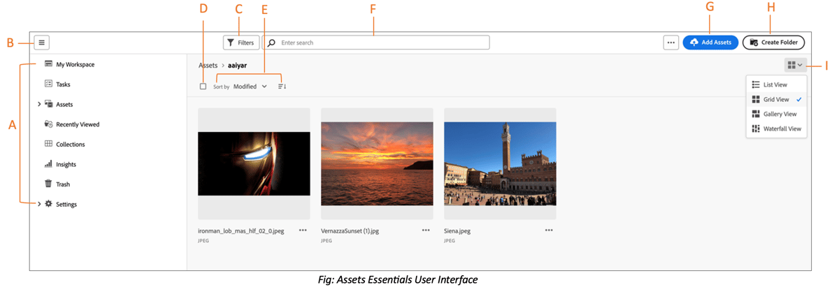 Assets Essentials user interface | Adobe Experience Manager
