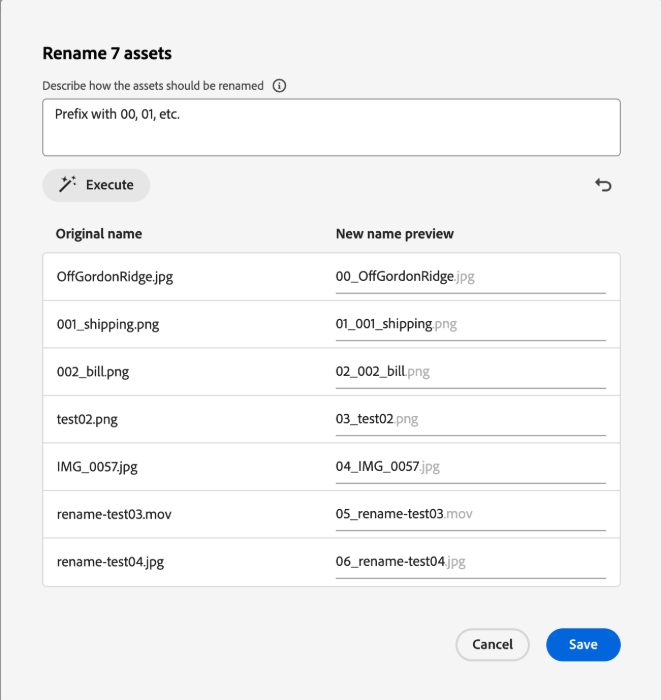 Rename and bulk assets rename in Assets view | Adobe Experience Manager