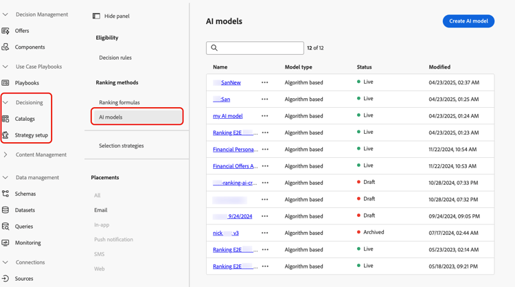 Skapa AI-modeller | Adobe Experience Platform