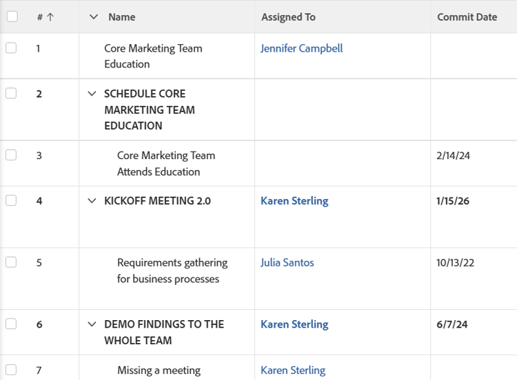Visa: Visa namn på överordnade aktiviteter som versaler | Adobe Workfront
